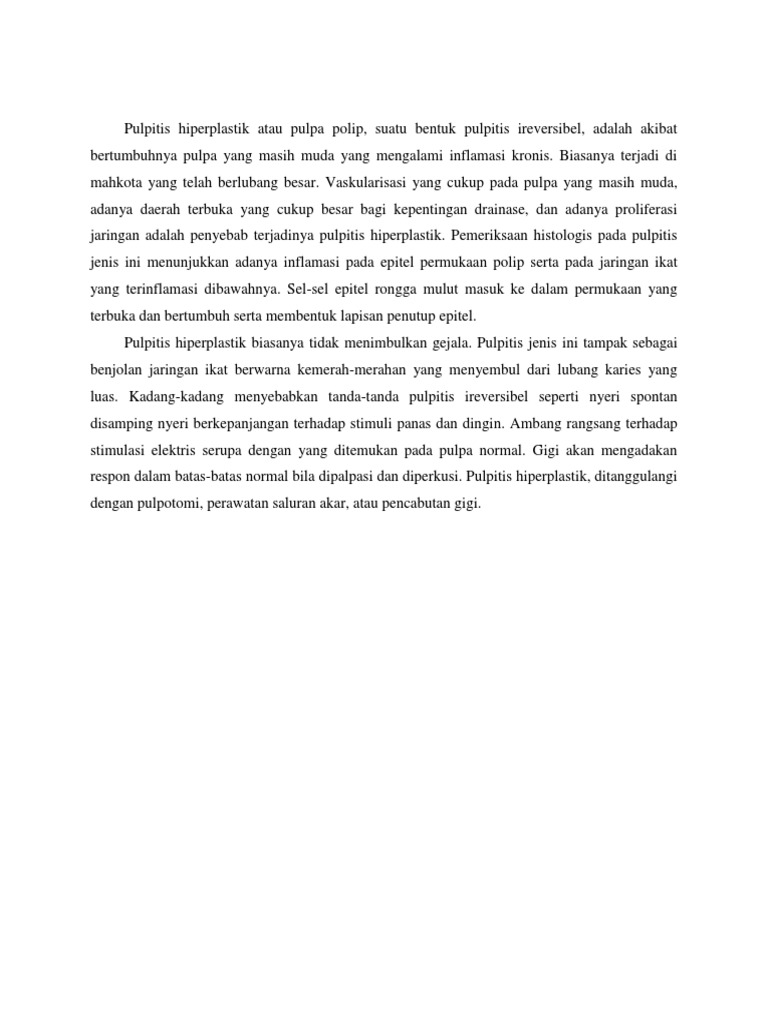 Pulpitis Hiperplastik: Penyebab dan Penanganan | PDF
