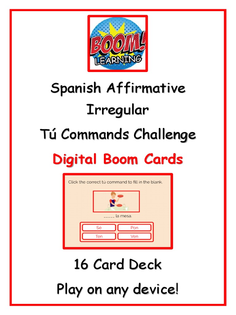 Preview Spanish Affirmative Irregular Tú Commands Challenge Boom Cards ...