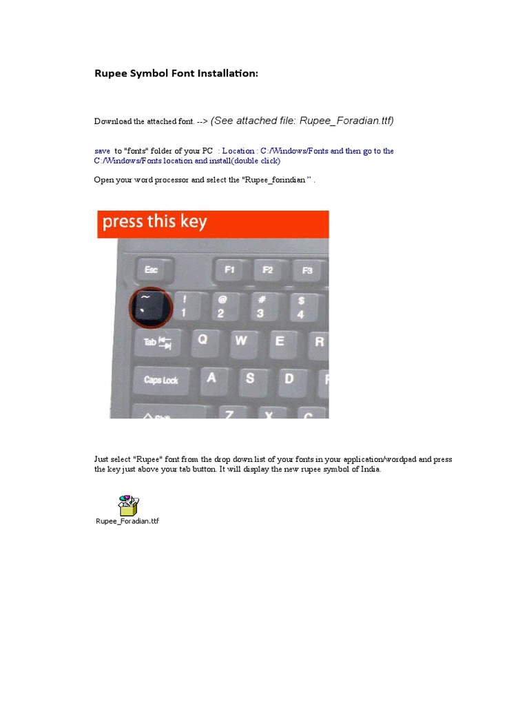 Install Rupee Symbol Font Guide | PDF | Computers