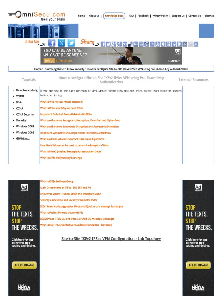 How To Configure Site-To-Site IKEv2 IPSec VPN Using Pre-Shared Key Authentication | PDF ...
