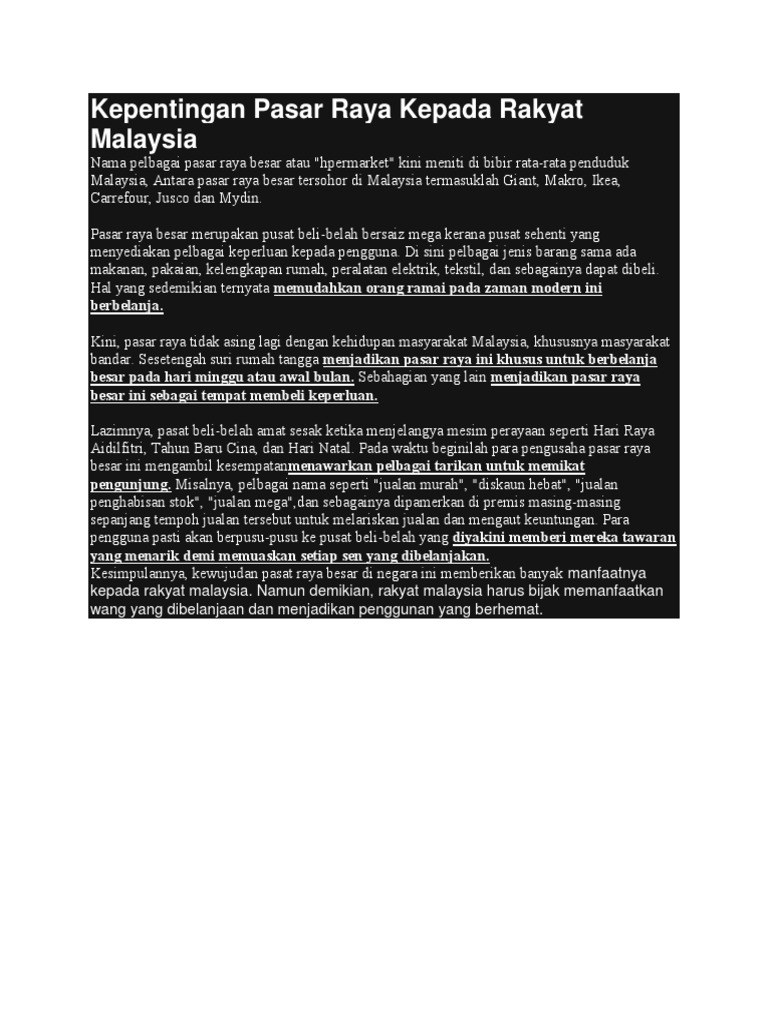 Kepentingan Pasar Raya Kepada Rakyat Malaysia | PDF