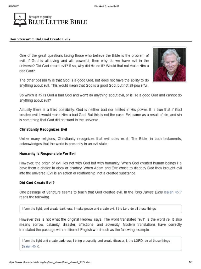 Did God Create Evil | PDF | Evil | Genesis Creation Narrative