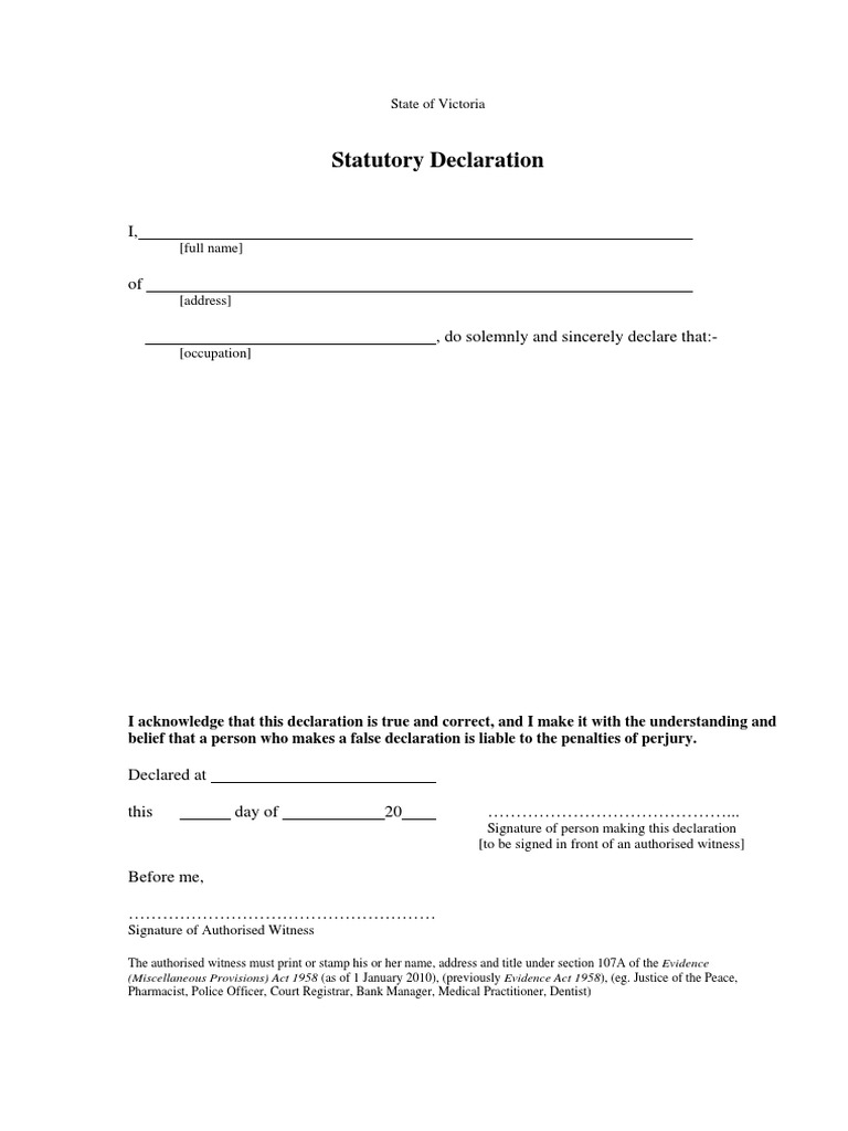 Statutory Declaration Form | PDF | Social Science