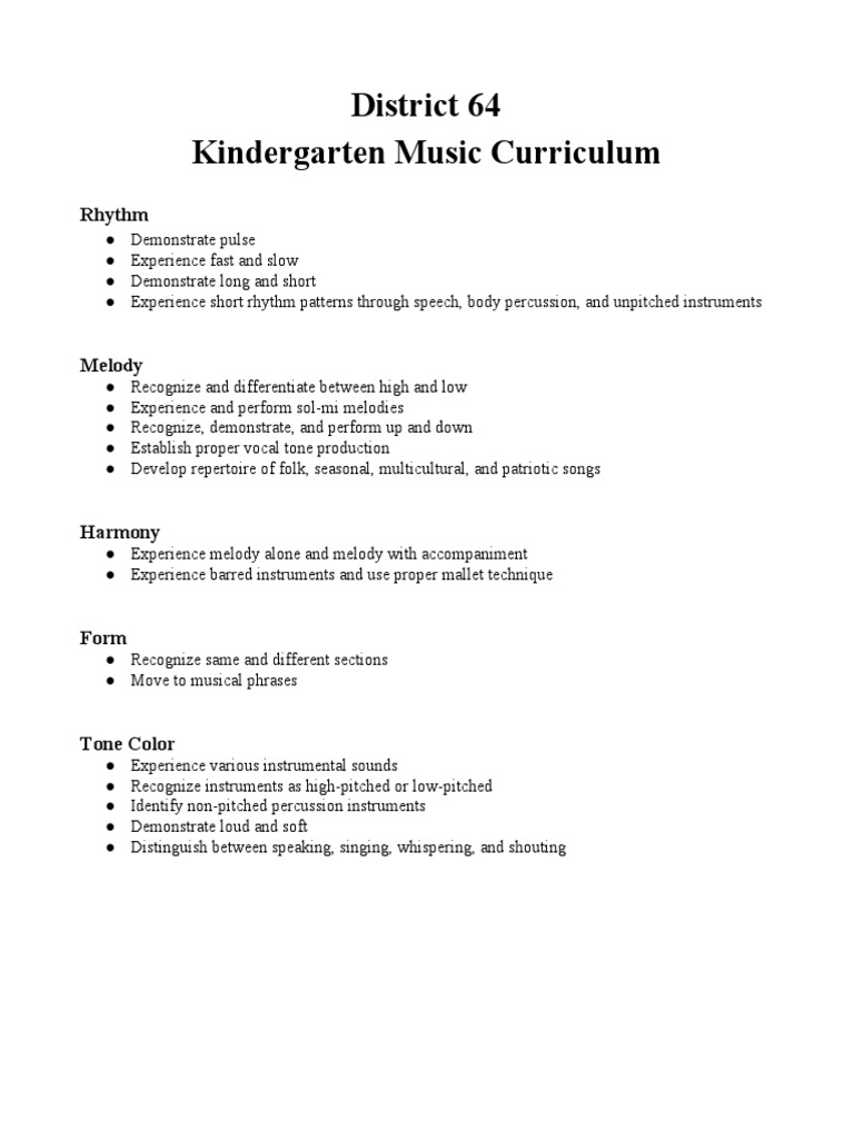 Kindergarten Curriculum - New | PDF | Rhythm | Elements Of Music