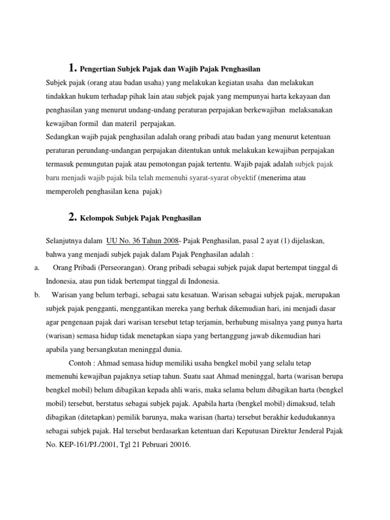 Pengertian Subjek Pajak Dan Wajib Pajak Penghasilan | PDF