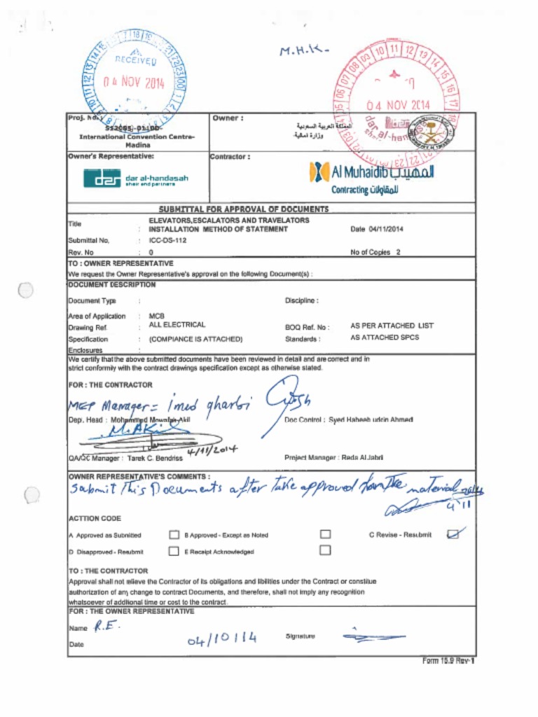 Elevators, Escalators & Travelators Installation, Method of Statement ...