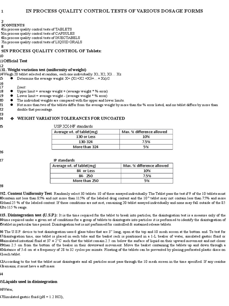 Ipqc Various Dosage Forms | PDF | Tablet (Pharmacy) | Topical Medication
