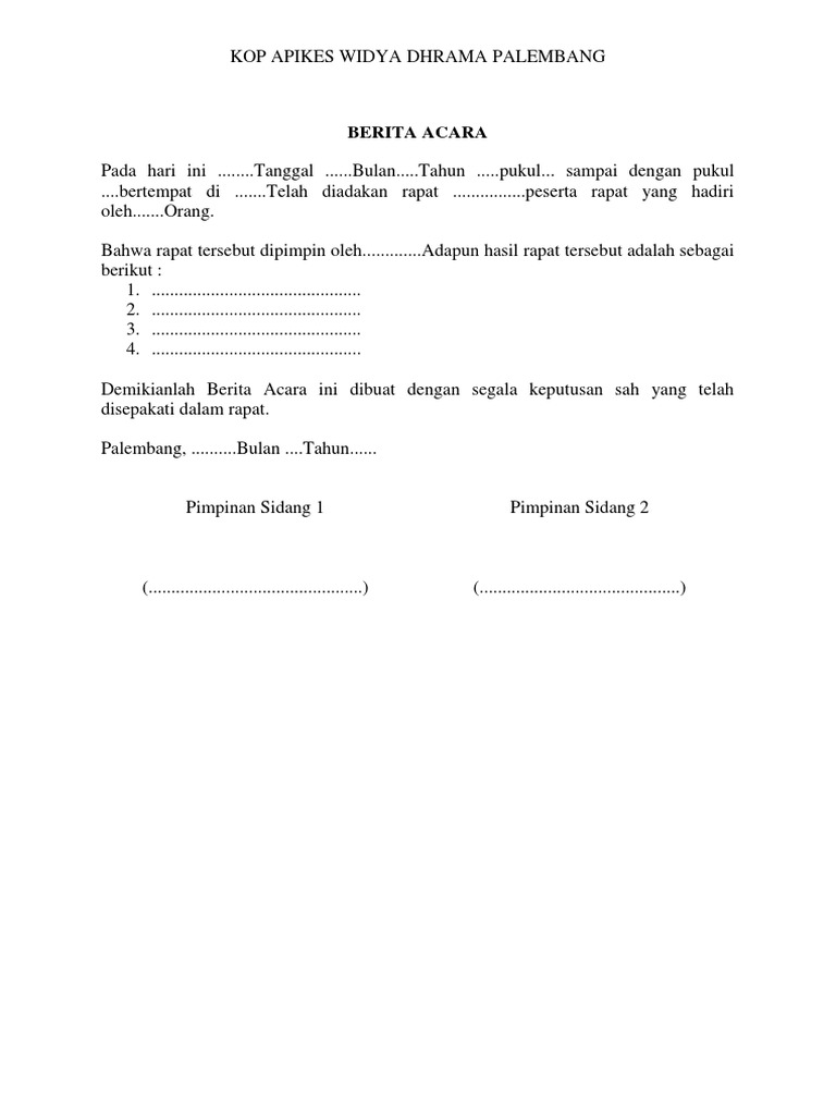 Format Berita Acara, Absen, Notulen Rapat | PDF