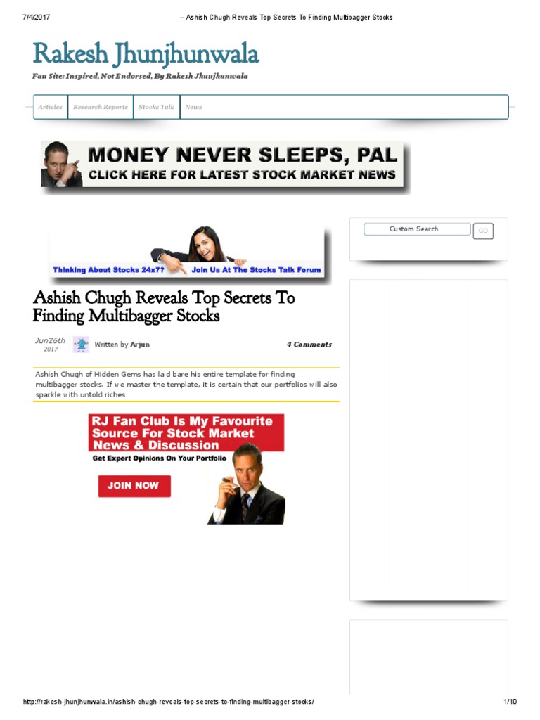Ashish Chugh Reveals Top Secrets To Finding Multibagger Stocks | PDF ...