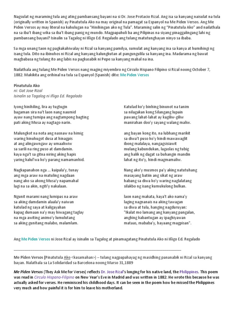 Rizal Report (Pinatutula Ako) | PDF