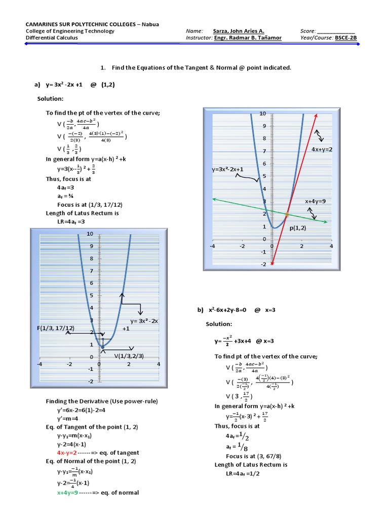 Differential Calculus Solutions | PDF | Tangent | Mathematical Analysis
