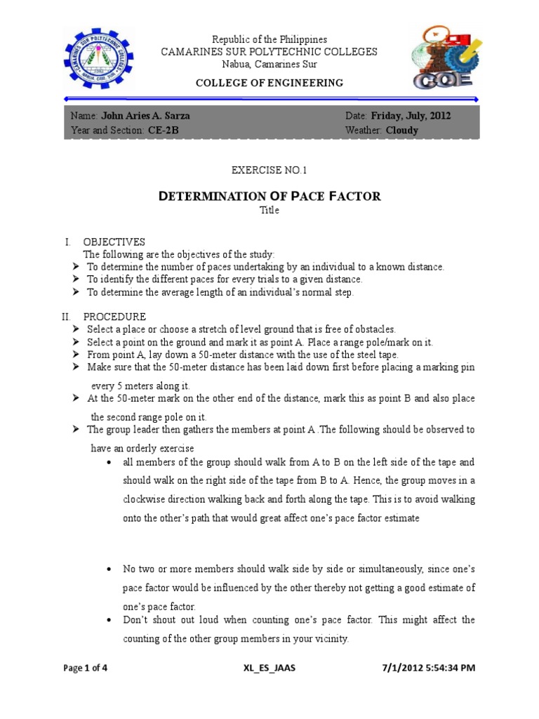 Determining Pace Factor in Surveying | PDF | Accuracy And Precision ...