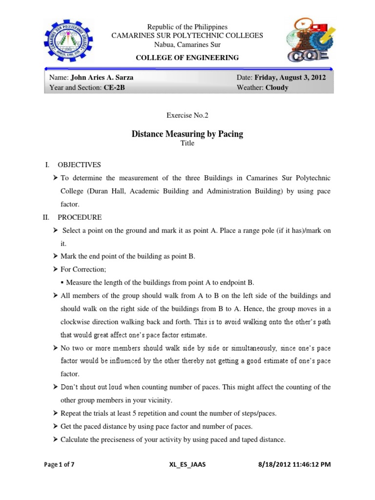 Activity 2-Distance Measuring by Pacing | PDF | Scientific Observation ...