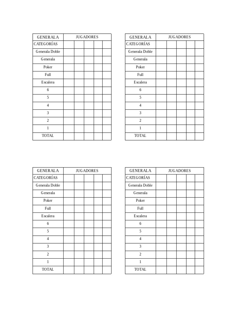 Juego La Generala Anotador de Puntos | PDF