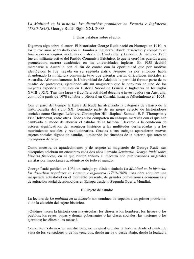 La multitud en la historia: George Rudé y el estudio de los disturbios ...