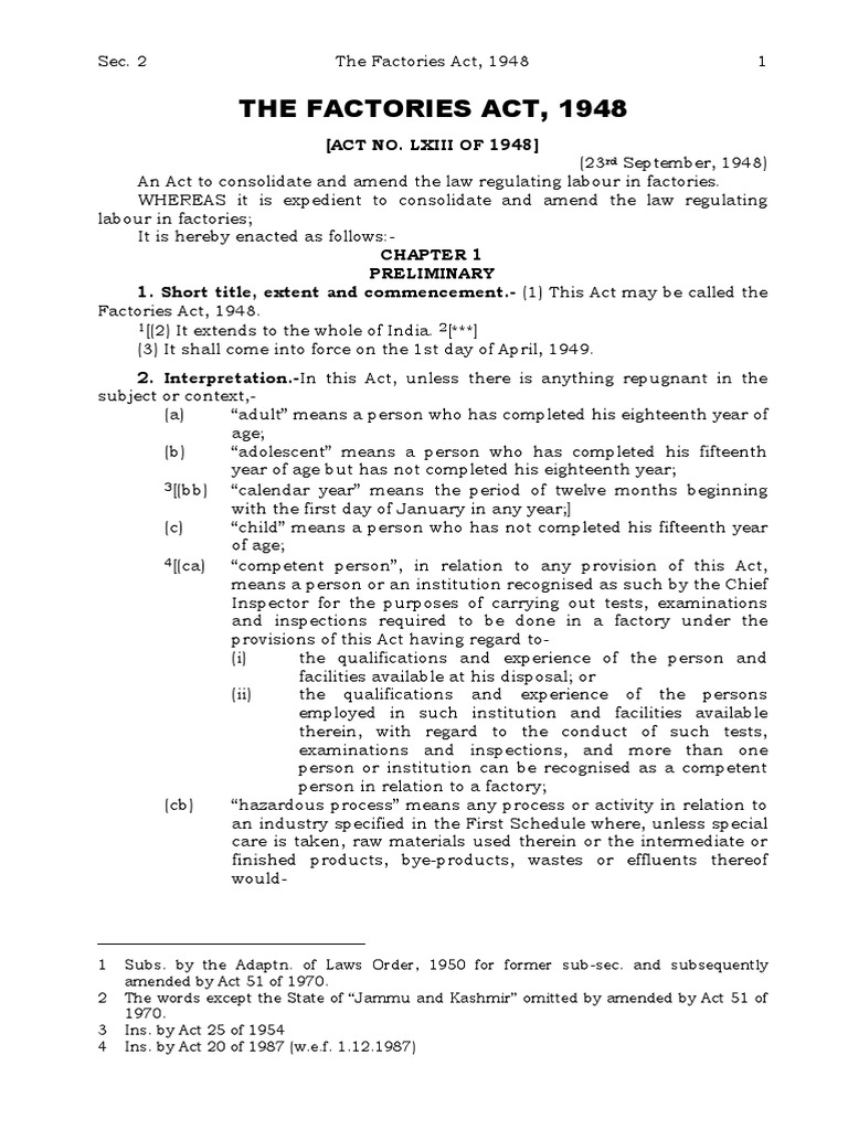 Factories Act 1948 | PDF | Engines | Ventilation (Architecture)