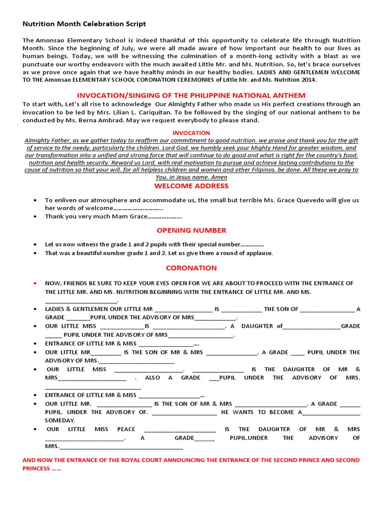 Amonsao School Nutrition Month Script | PDF | Malnutrition | Wellness