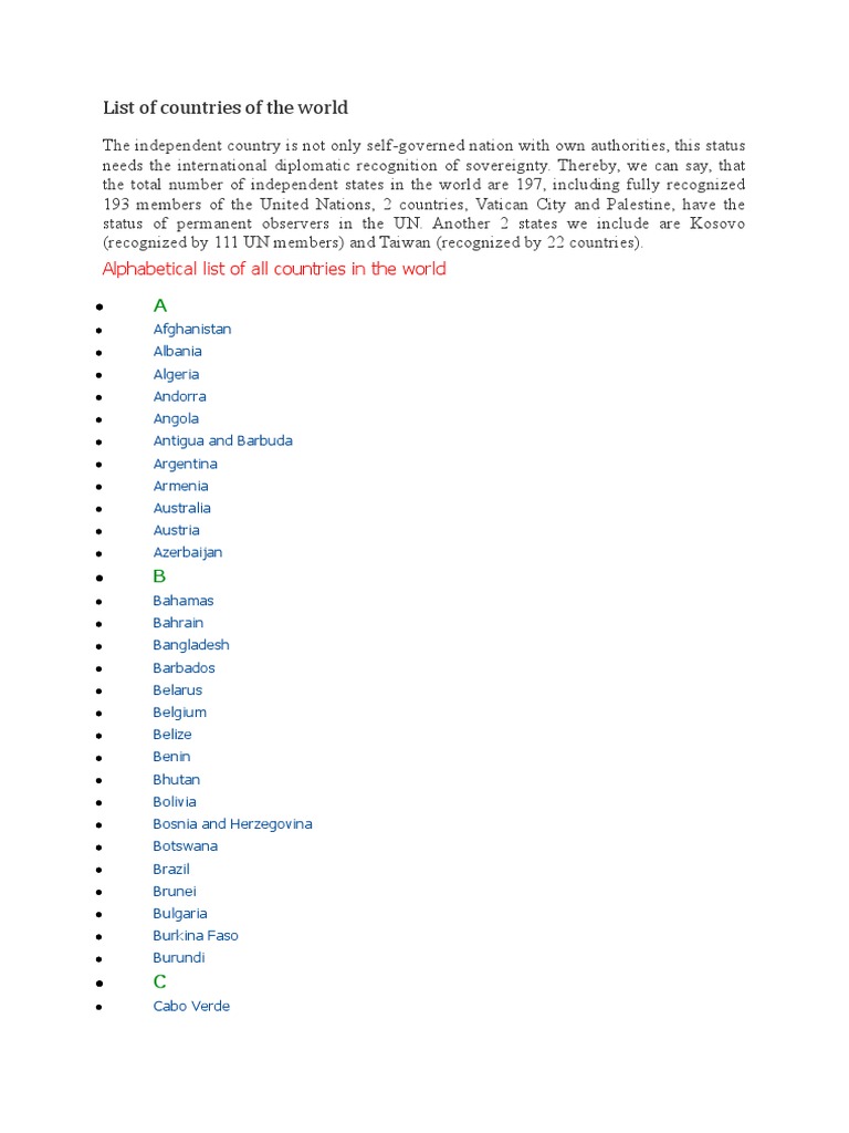 List of Countries of The World | PDF | Administrative Territorial ...