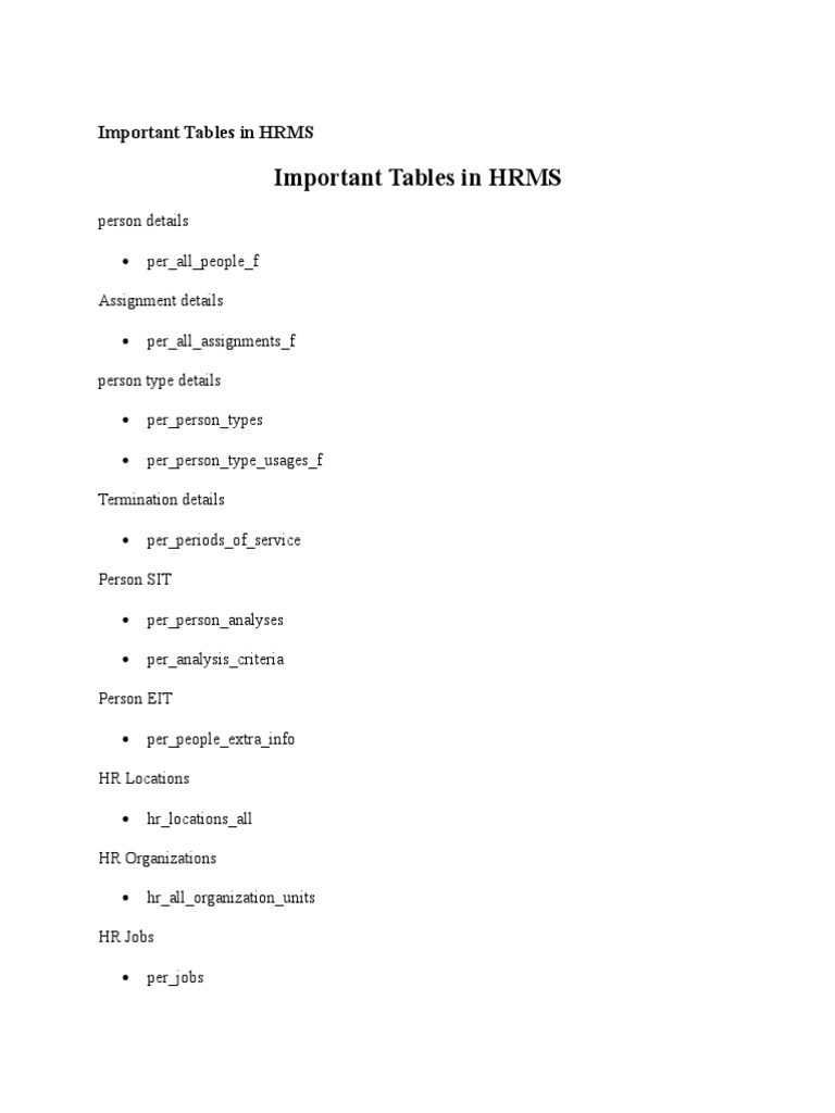 Important Tables in HRMS | PDF | Business