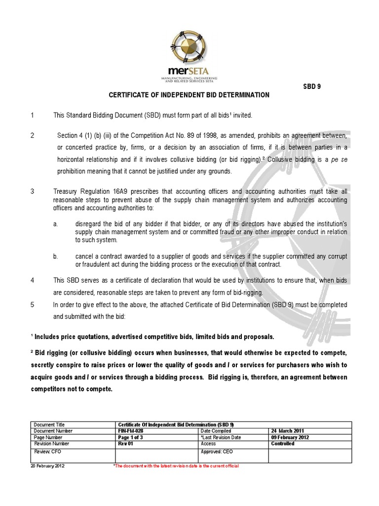 FIN-FM-028 MerSETA Standard Bidding Form (SBD9) | PDF | Business ...