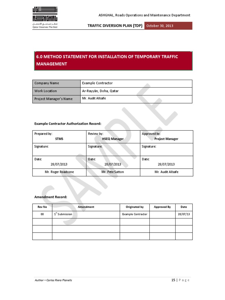 Traffic Management Method Statement | PDF | Traffic | Personal ...