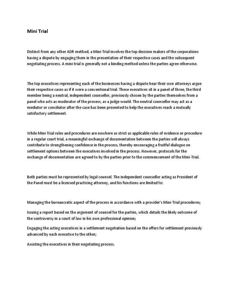 Mini-Trial: An ADR Process for Top Executives | PDF | Mediation ...