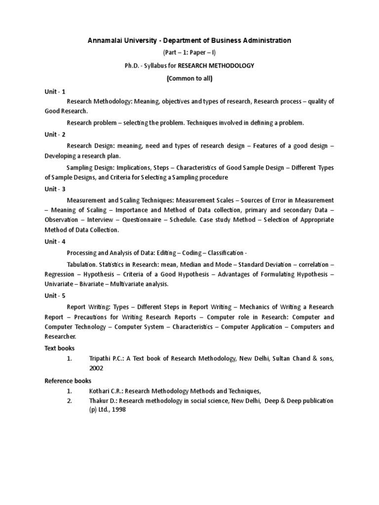 Ph.d-Syllabus (Research Methodology) | PDF | Business