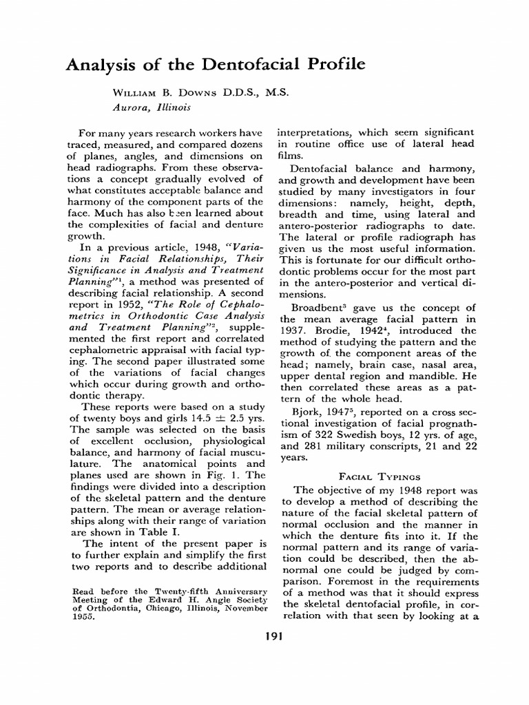 Analysis of The Dentofacial Profile-Downs | PDF