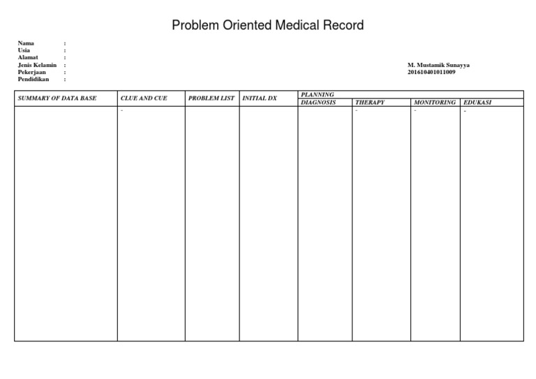 Problem Oriented Medical Record Template | PDF