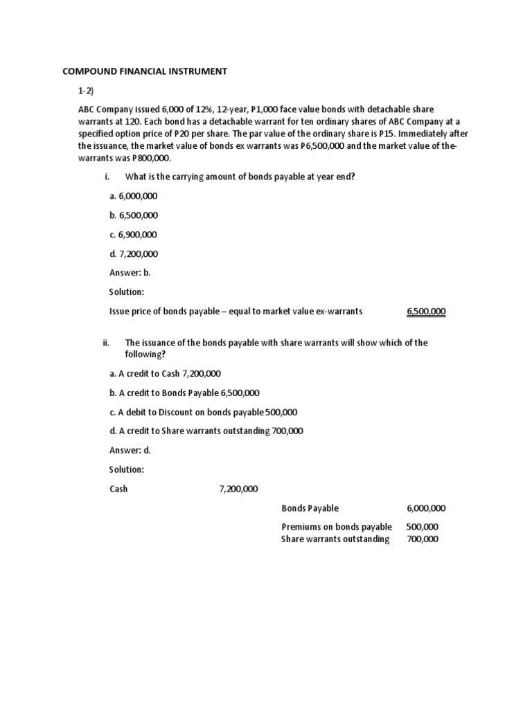 Compound Financial Instrument | PDF | Warrant (Finance) | Bonds (Finance)