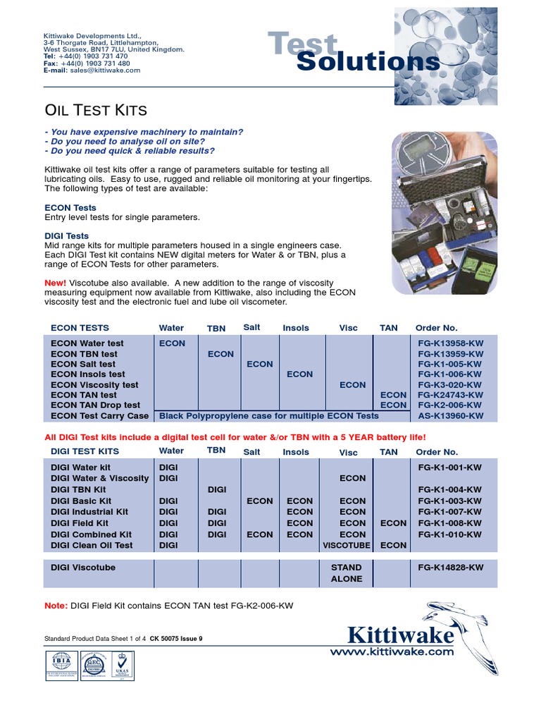 Oil Test Kits | PDF | Motor Oil | Lubricant