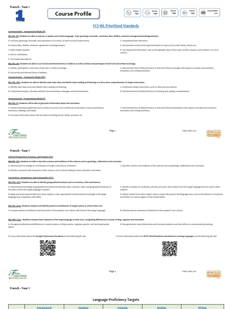 fr1 Course Profile Final | PDF | Phrase | Second Language