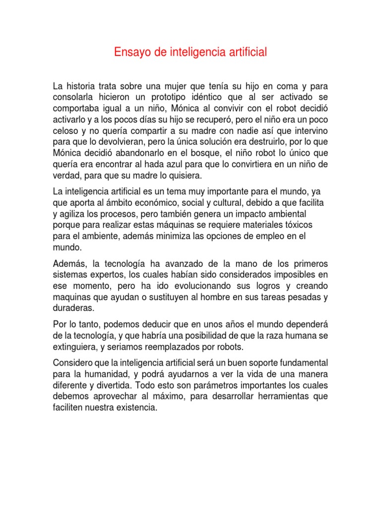Ensayo de Inteligencia Artificial | PDF | Libros para adolescentes
