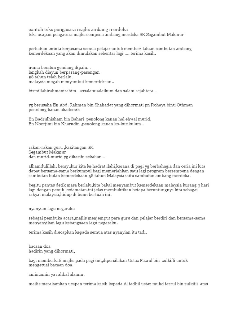 Contoh Teks Pengacara Majlis Ambang Merdeka | PDF