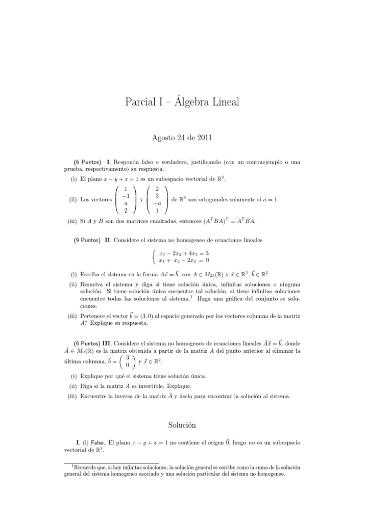 Parcial Algebra Lineal PDF | PDF