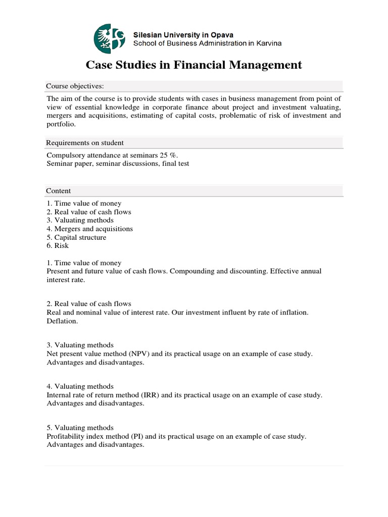 Case Studies in Financial Management PDF | PDF | Capital Structure ...