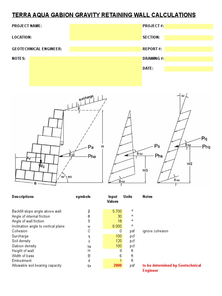 Terra Aqua Gabion Gravity Retaining Wall Calculator Ver 1.0a | PDF ...