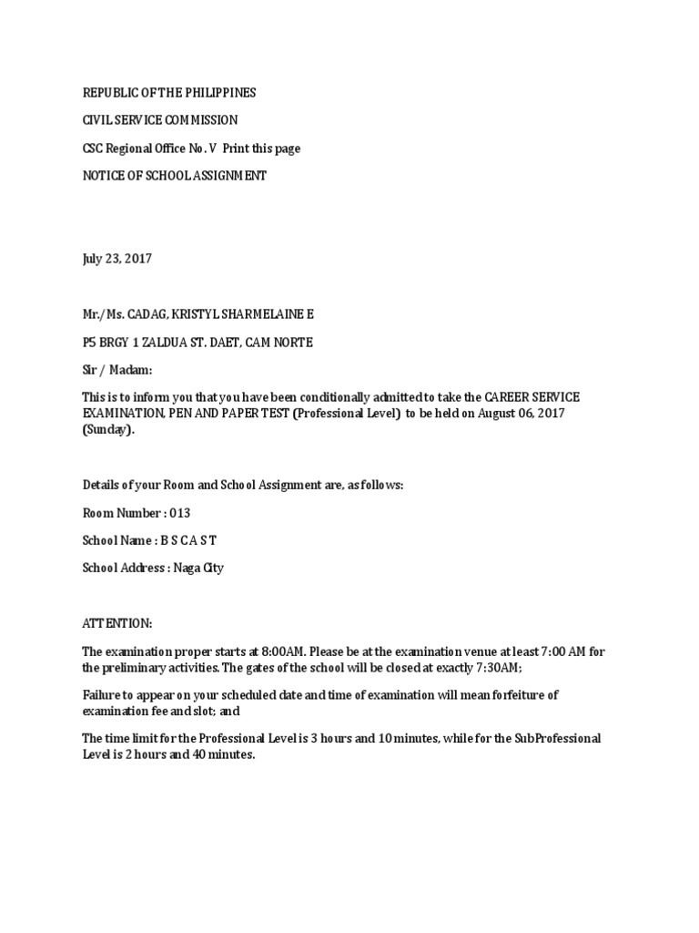 Example of Notice of Assignment | Identity Document | Government ...