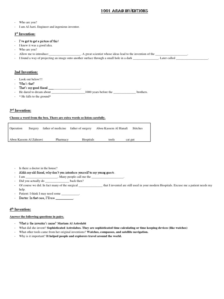 1001 Arab Inventions Worksheet | PDF | Invention | Surgery
