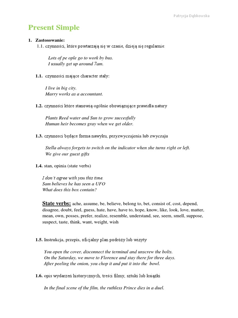 Present Simple Notatki | PDF | Entertainment (General) | Leisure