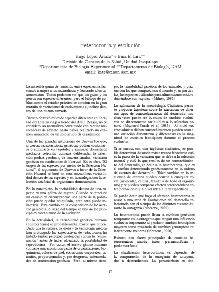 Heterocronía y Evolución | Gene | Evolución