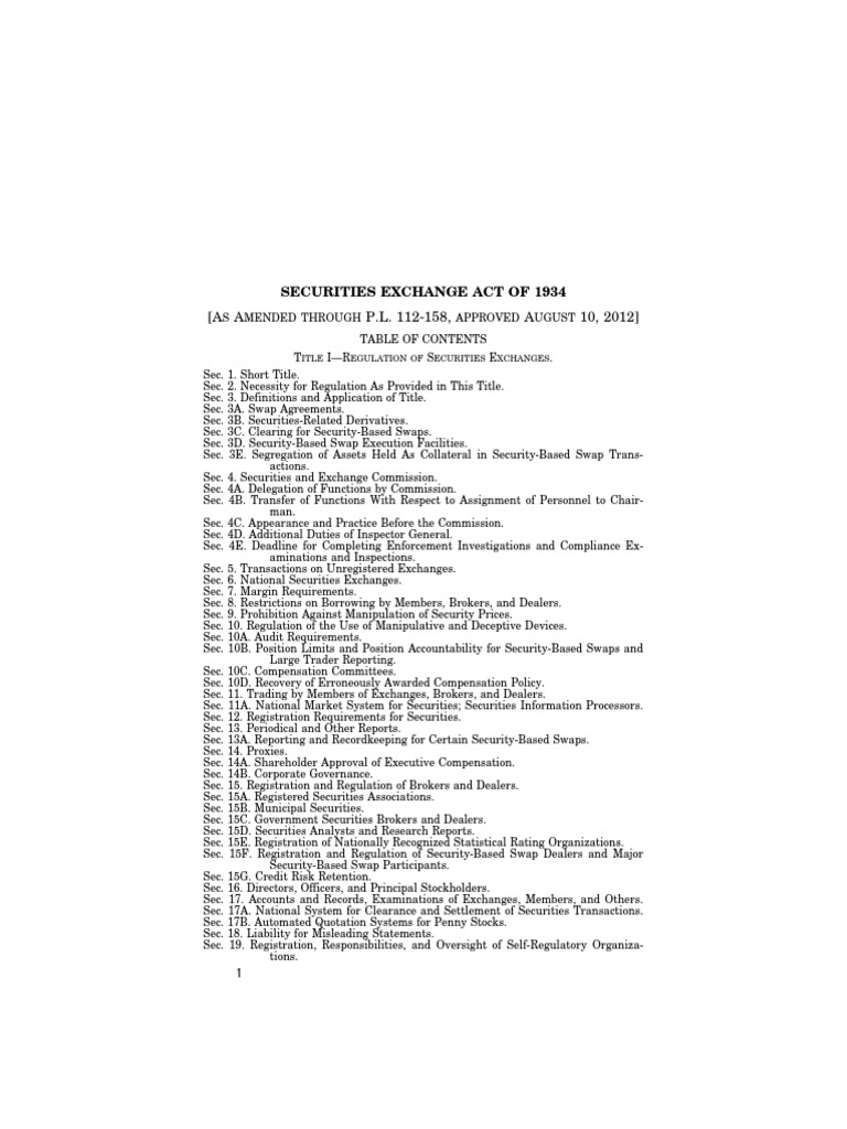 Securities Exchange Act of 1934 - SEC - Gov PDF | PDF