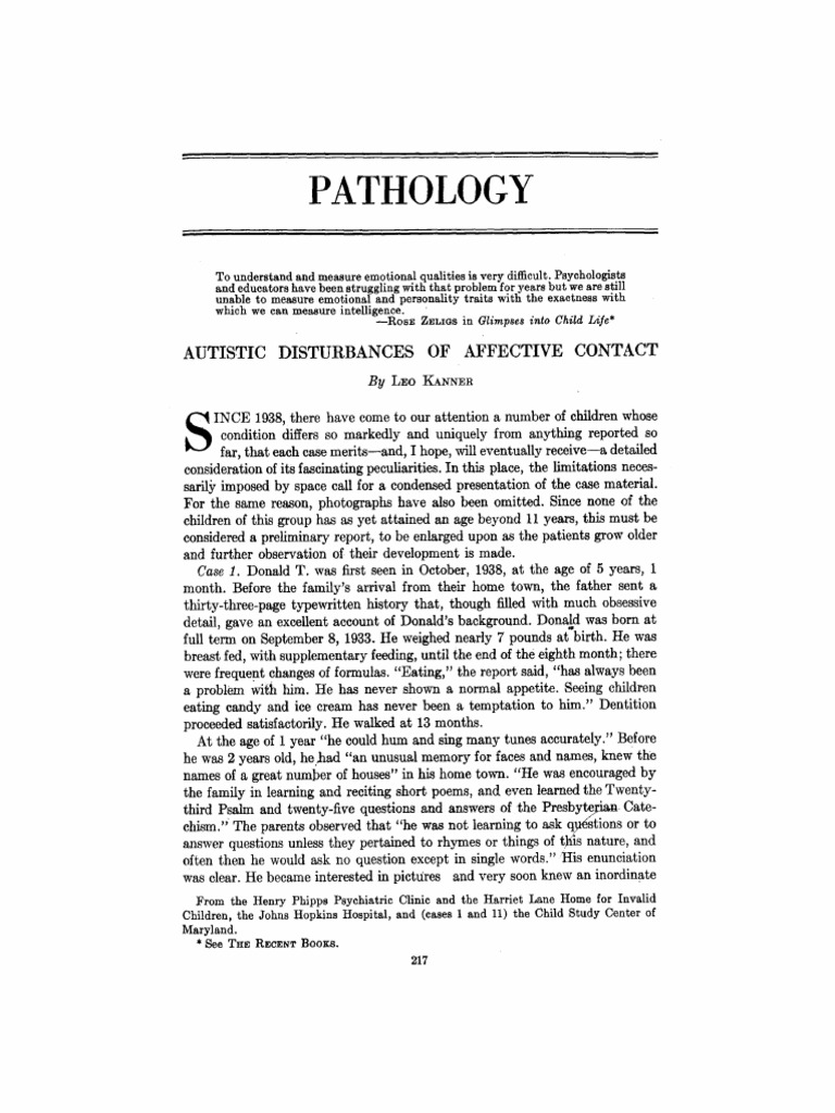 Autistic Disturbances of Affective Contact - Leo Kanner PDF | PDF