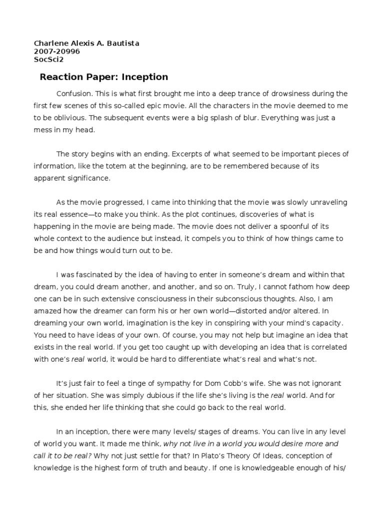 SocSci2 Inception | PDF | Dream | Thought