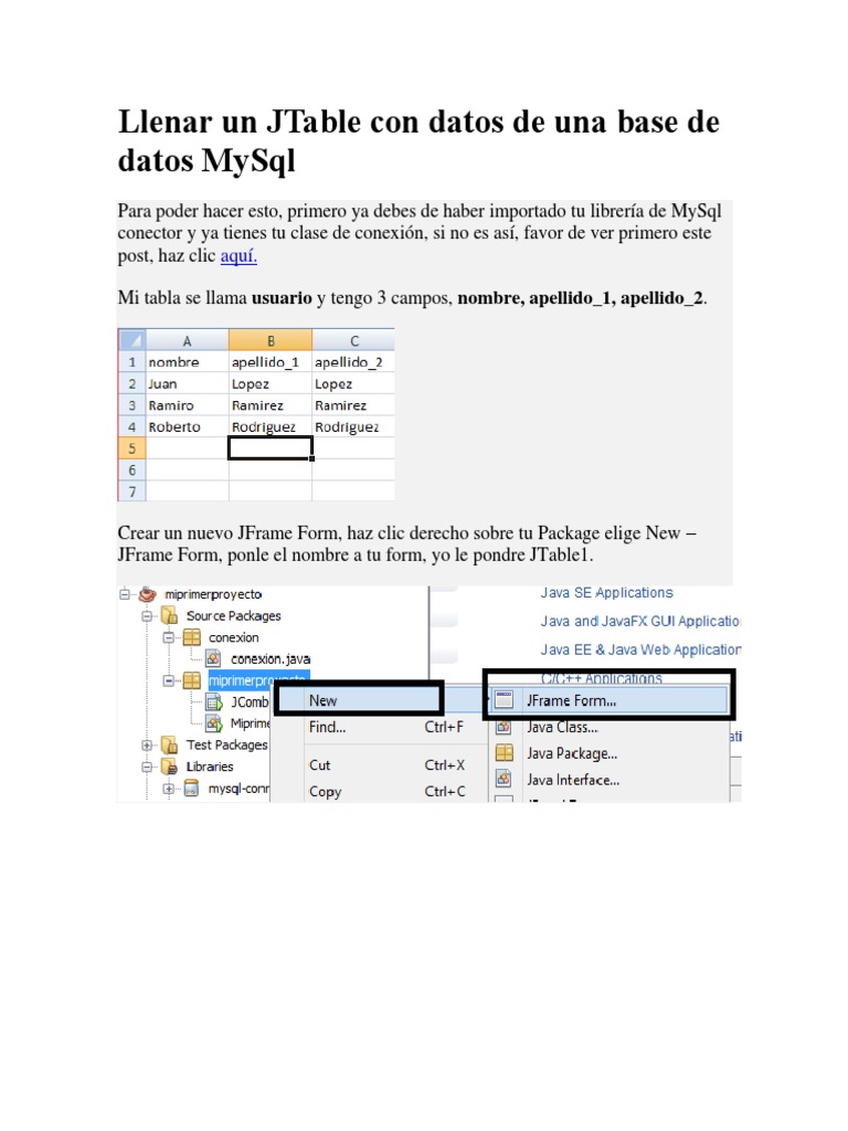 Llenar Un JTable Con Datos de Una Base de Datos MySql | PDF | Tabla ...
