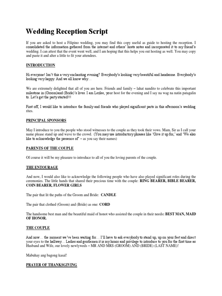 Wedding Reception Script | PDF | Groomsman | Wedding