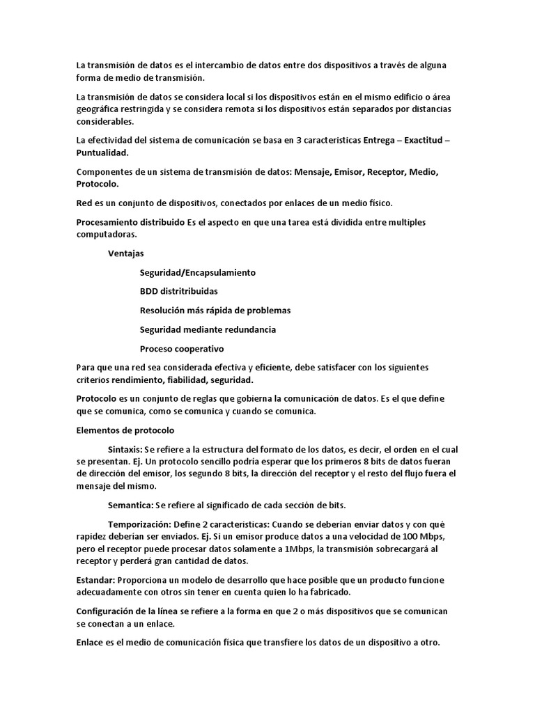 La Transmisión de Datos Es El Intercambio de Datos Entre Dos ...