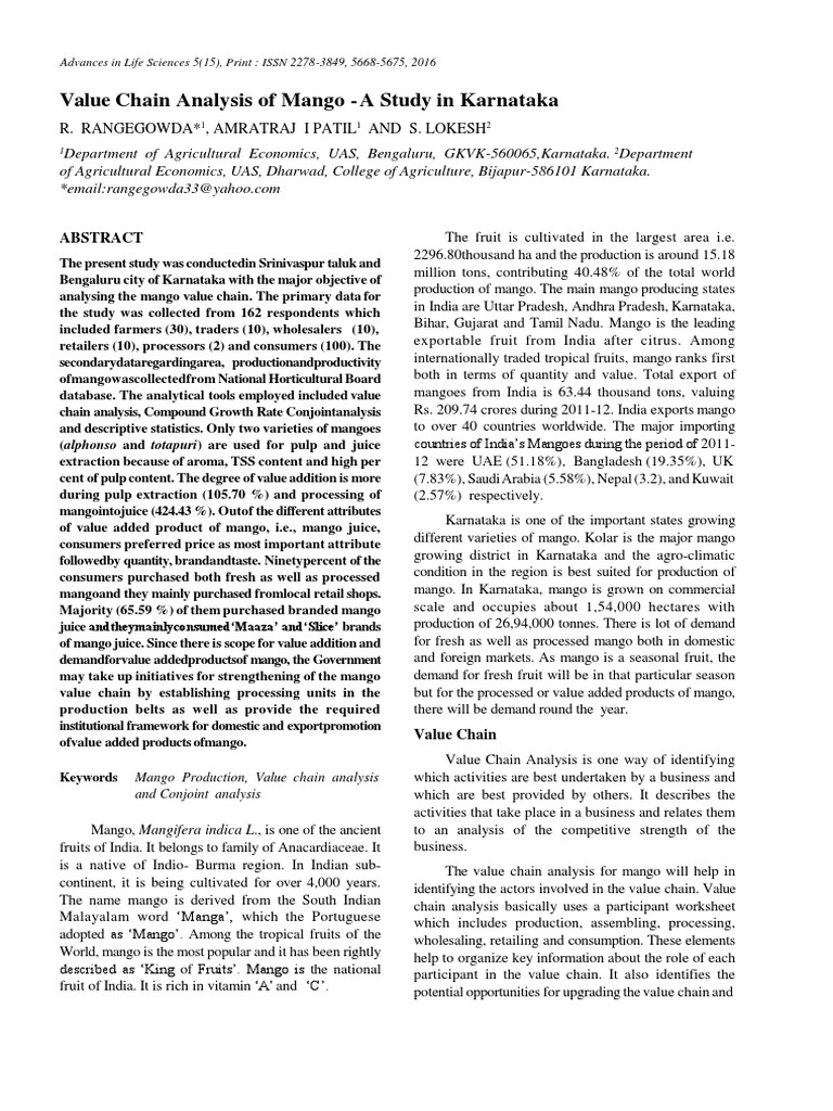 Mango Value Chain Analysis in Karnataka | PDF | Mango | Value Chain