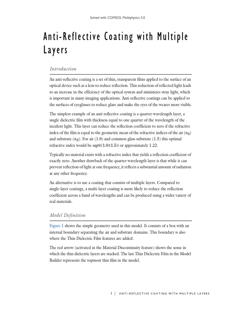 Modeling the Reflectance of Multi-Layer Anti-Reflective Coatings Using ...