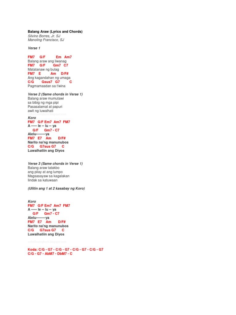 Balang Araw (With Chords) | PDF